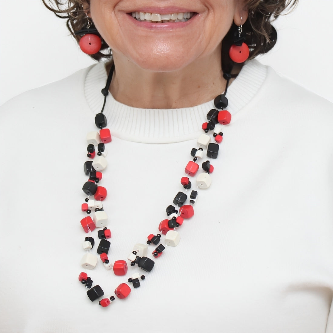 Red and Black Lia Floating Bead Necklace - Bold Double-Strand Jewelry ...