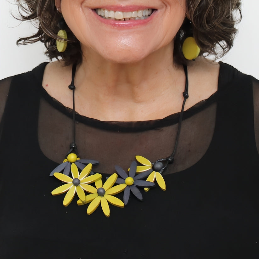 Lime Garland Nectar Statement Necklace - Handcrafted Floral Wood ...