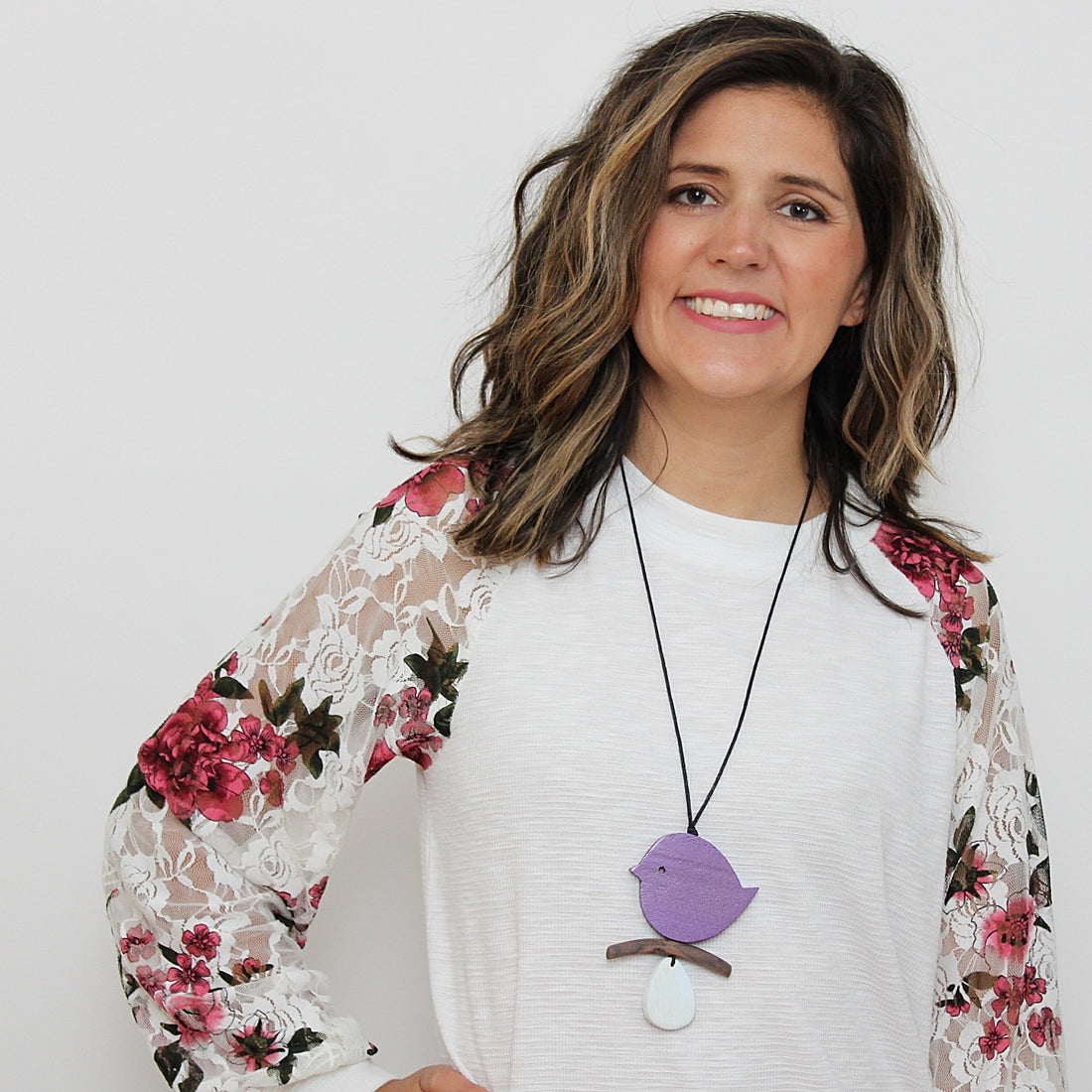 Purple Robin On A Branch Necklace - Hand-Painted Wooden Bird Pendant ...