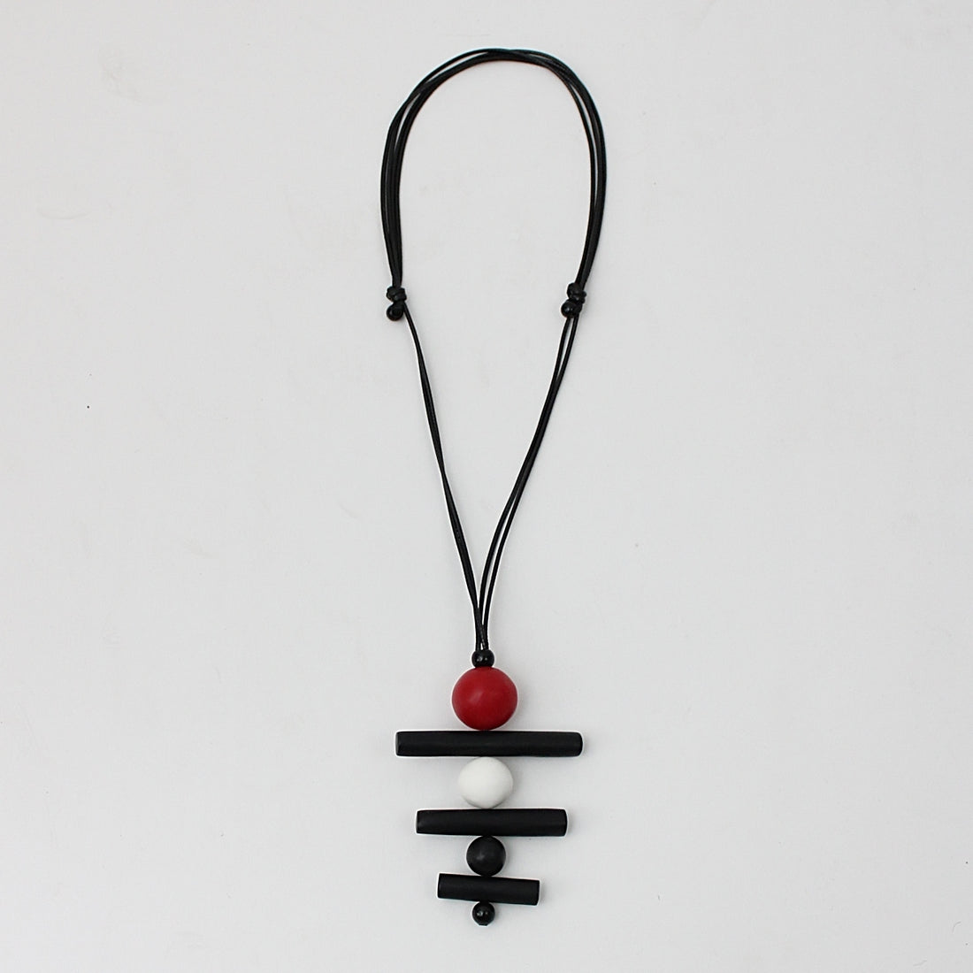 Red Linear Layers Pendant Necklace - Adjustable Wood Statement Necklace ...