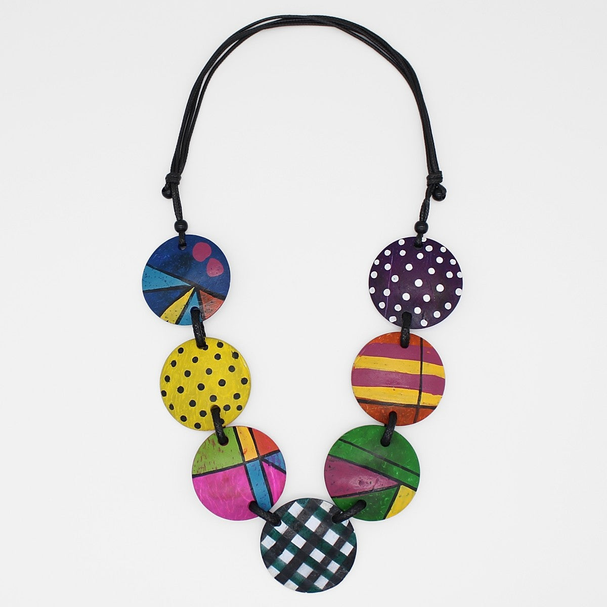 Colorful Rhea Disc Necklace - Hand-Painted Coconut Shell | Sylca Designs